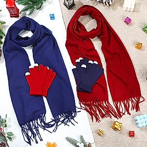 8 Pieces Scarf and Gloves Winter Knit Scarf and Glove Set, Cashmere Soft Scarf with Touchscreen Gloves for Women Gift (Black, Caramel, Navy, Burgundy)