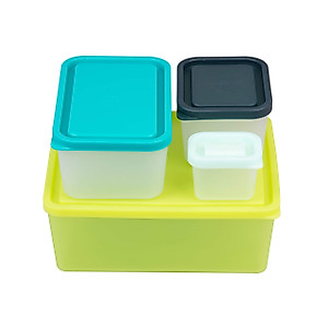 Bentology Snack Buddies - Mini Bento Snack Lunch Box w 4 Portion Control Meal Containers and Lids - BPA, PVC Free, Food Safe – On-the-Go lunchbox - Lime