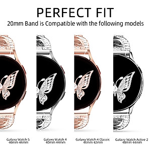 20mm Bling Band Compatible for Samsung Galaxy Watch 4/Watch 6/Watch 5 40mm 44mm, Galaxy Watch 4 Classic 42mm 46mm, Active 2, Watch 42mm, Watch 3 41mm, Women Adjustable Rhinestone Wristband Strap