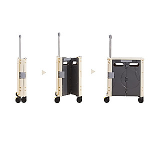 Kutatek Foldable Utility Cart, Collapsible Rolling Crate, 4 Universal Wheels with Two Brakes, Never-Lost Hinged Lid, Telescopic Handle for Home, Grocery, Office, School, Camping use (Beige, 2.3 Cu Ft)