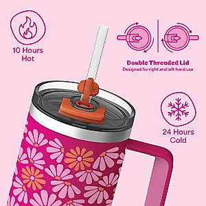Ottle Deep Sea Diver 40 oz Insulated Tumbler with Handle and Straw Lid - Leak Proof, Cupholder Friendly Travel Mug - Stainless Steel Double Wall Water Bottle for Hot and Cold Drinks - Petal Plethora