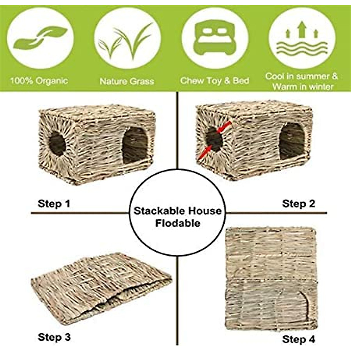 QHZAHNG Bunny Grass House,Natural Handmade Edible Foldable Comfortable Grass nest for Rabbits，Bunny, Guinea Pig, Little Animals, Play Paradise Grass Nest。 (B)