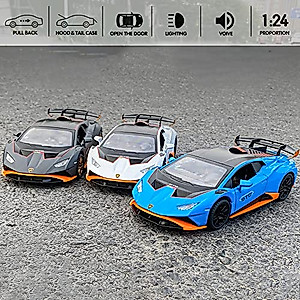 1:24 Alloy Diecast Car Model for Lamborghini Huracan STO 2021 Toy Car, Pull Back Vehicles Model Cars Toy for Kids 3 to 12 Years Old Gift Adult Collection Car Model with Sound & Light (Advanced Grey)