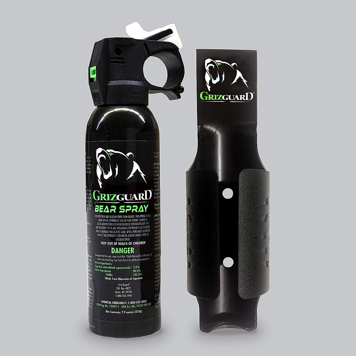 Griz Guard bear spray featuring a UDAP Griz Guard hip holster