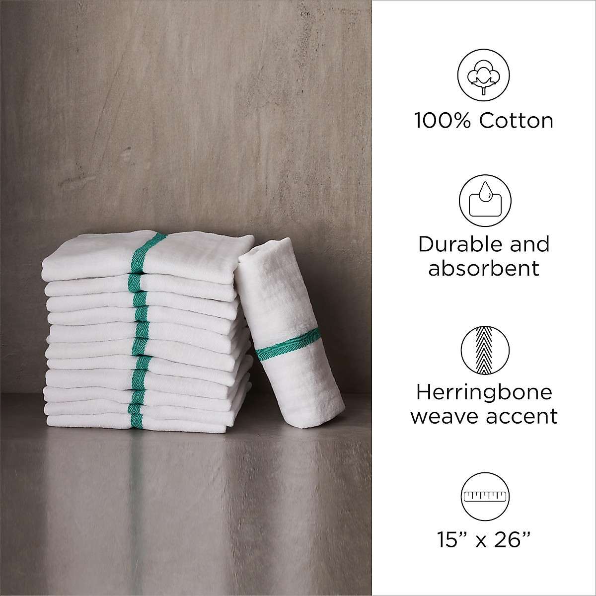 Diane DET005 100% Cotton Barber Towels 15"x26" for Salon, Spa, Barber Shop, White - 12 Pack