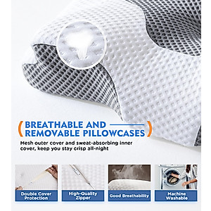 Cervical Pillow for Neck Pain Relief, Hollow Design Odorless Memory Foam Pillows with Cooling Case, Adjustable Orthopedic Bed Pillow for Sleeping, Contour Support for Side Back Stomach Sleepers