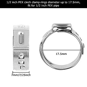 Holdware 100pcs 1/2 inch PEX Crimp Rings, Stainless Steel PEX Cinch Clamps 17.5mm Diameter Pinch Clamps Pex Fittings for PEX Tubing Pipe Fitting Connections