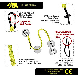BearTOOLS Tool Lanyard with Buckle Strap – Clip Bungee Cord – Heavy Duty Screw Locking Carabiner – Fall Protection and Safety – Adjustable Loop End – Tough Tether – Construction - 0923YS (3 Pack)