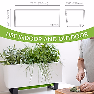 Glowpear Self Watering Planter Box - 23.6", White - UV Stable, Scalable Plant Pot with Water Gauge, Indoor Outdoor for Vegetables, Flowers, Herbs, and Succulents, Gardening