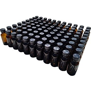 Dropper Stop® 1oz Amber Glass Boston Round Bottles (30mL) with Polycone Caps - Pack of 99