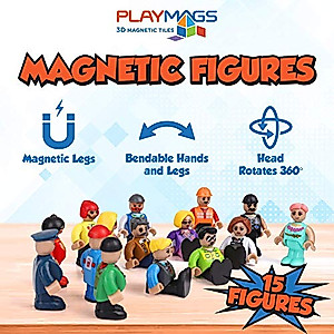 Playmags Magnetic Figures-Community Figures Set of 15 Pieces - Play People Perfect for Magnetic Tiles - STEM Learning Toys Children - Magnetic Tiles Expansion Pack