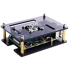 GeeekPi Acrylic Case for Raspberry Pi 4 Model B & Raspberry Pi 3 Model B+, Pi Case with Cooling Fan and 7PCS Heatsinks for Raspberry Pi 4 Model B/Pi 3B+/ Pi 3B/ 2B (Brown)