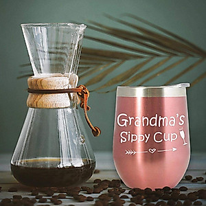 Grandma's Sippy Cup-Fun Birthday Christmas Mother's Day Gifts Ideas for New Grandmother/Mother-in-Law|12 oz Stainless Steel Wine Tumbler/Travel Coffee Mug Glass(12 oz, Grandma's Sippy Cup - Rose Gold)