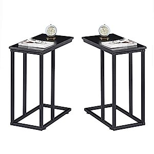VECELO C Shaped End Side Table for Sofa Couch and Bed Snack TV Tray for Living Room Bedroom, Set of 2, Black