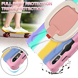 BATYUE Case for Samsung Galaxy Tab S9 FE 10.9" inch 2023, for Galaxy Tab S9 11" inch 2023, for Galaxy Tab S8/S7 Case with S Pen Holder/Rotating Stand/Shoulder Strap, Colourful Pink