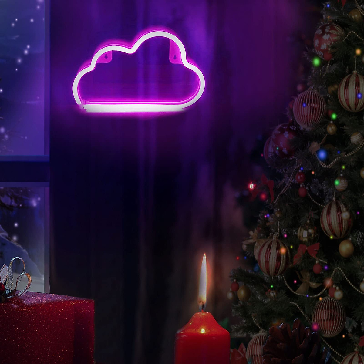 VIOPVERY 3 Pcs Neon Cloud Lightning Planet Signs for Bedroom Wall Decor, LED Lights for Kids Room, Gift, Party, Birthday, Christmas, Wedding, Bar