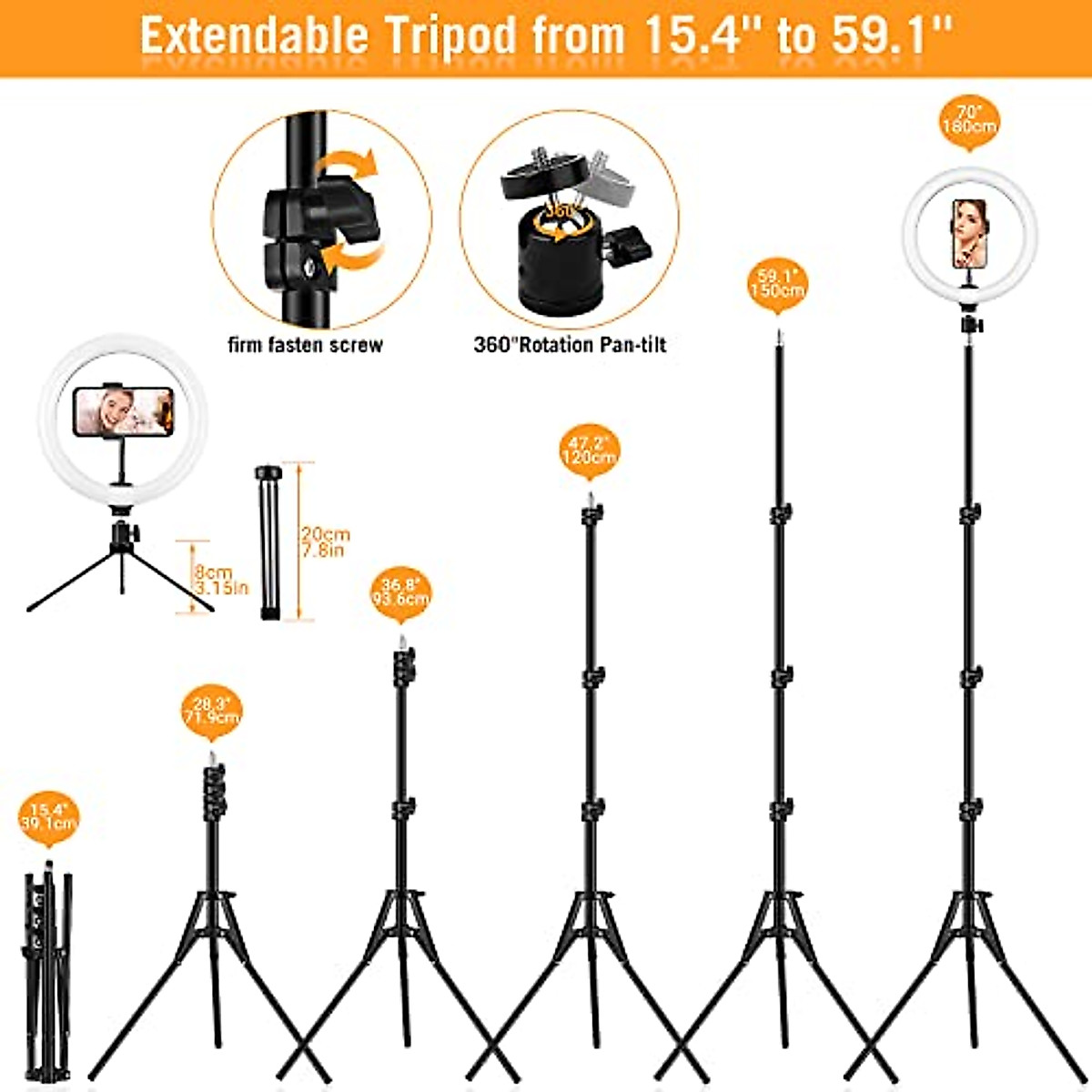 10" Ring Light with 57" Floor/7" Desk Stand and 2 Phone Holders, Selfie Ring Light for Computer/Phone/Laptop/Webcam