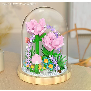 FLOWERKITY Building Blocks Flower Set Carnation Bouquets Mini Blocks with Dust Cover, Botanical Collection Gifts for Adults, Women… (Pink Carnation)