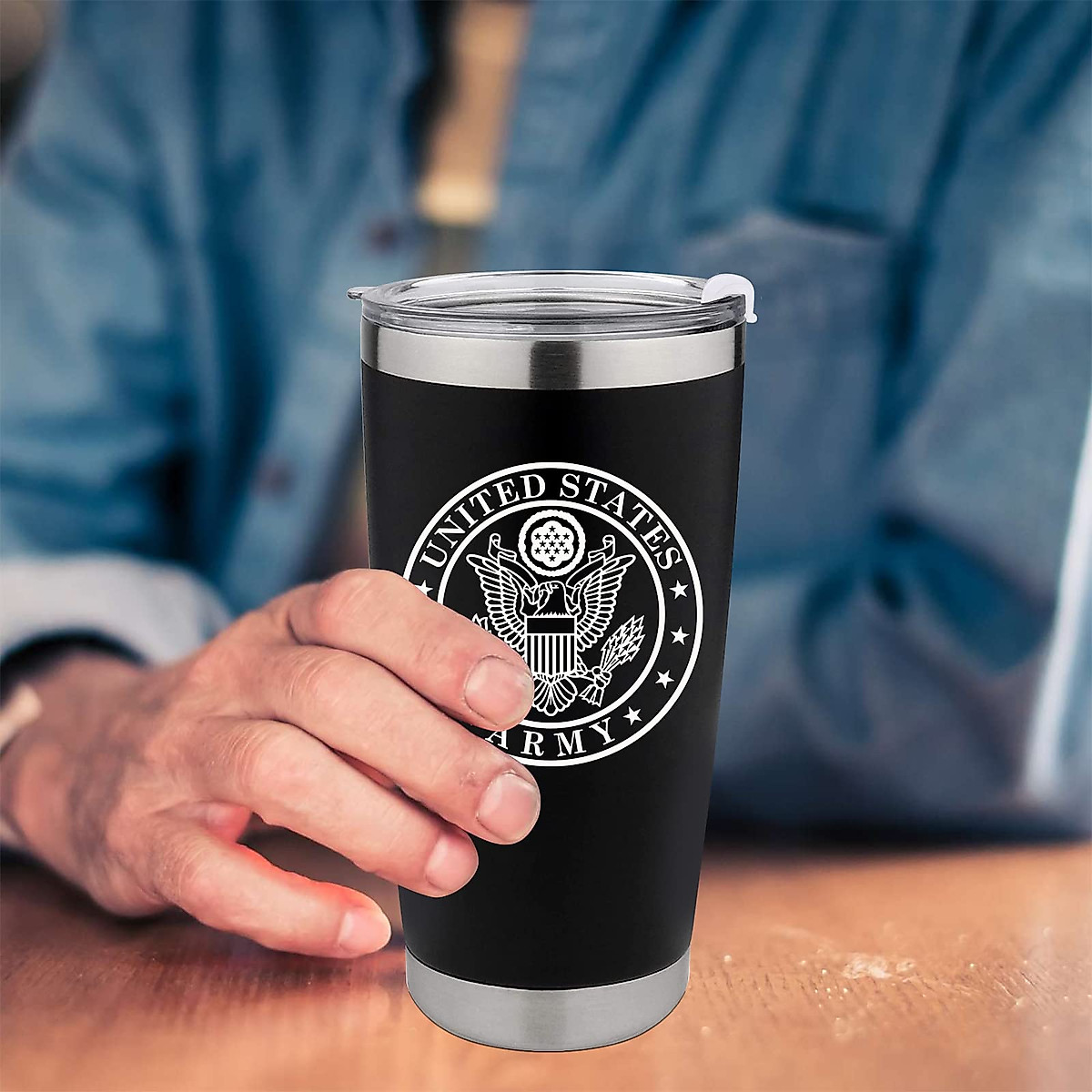 Abctec 20 oz US Army Black Double Wall Vacuum Insulated Stainless Steel Tumbler Travel Mug - Best Soldier Gifts for Women and Men, Gifts Present Ideas for Military Veteran