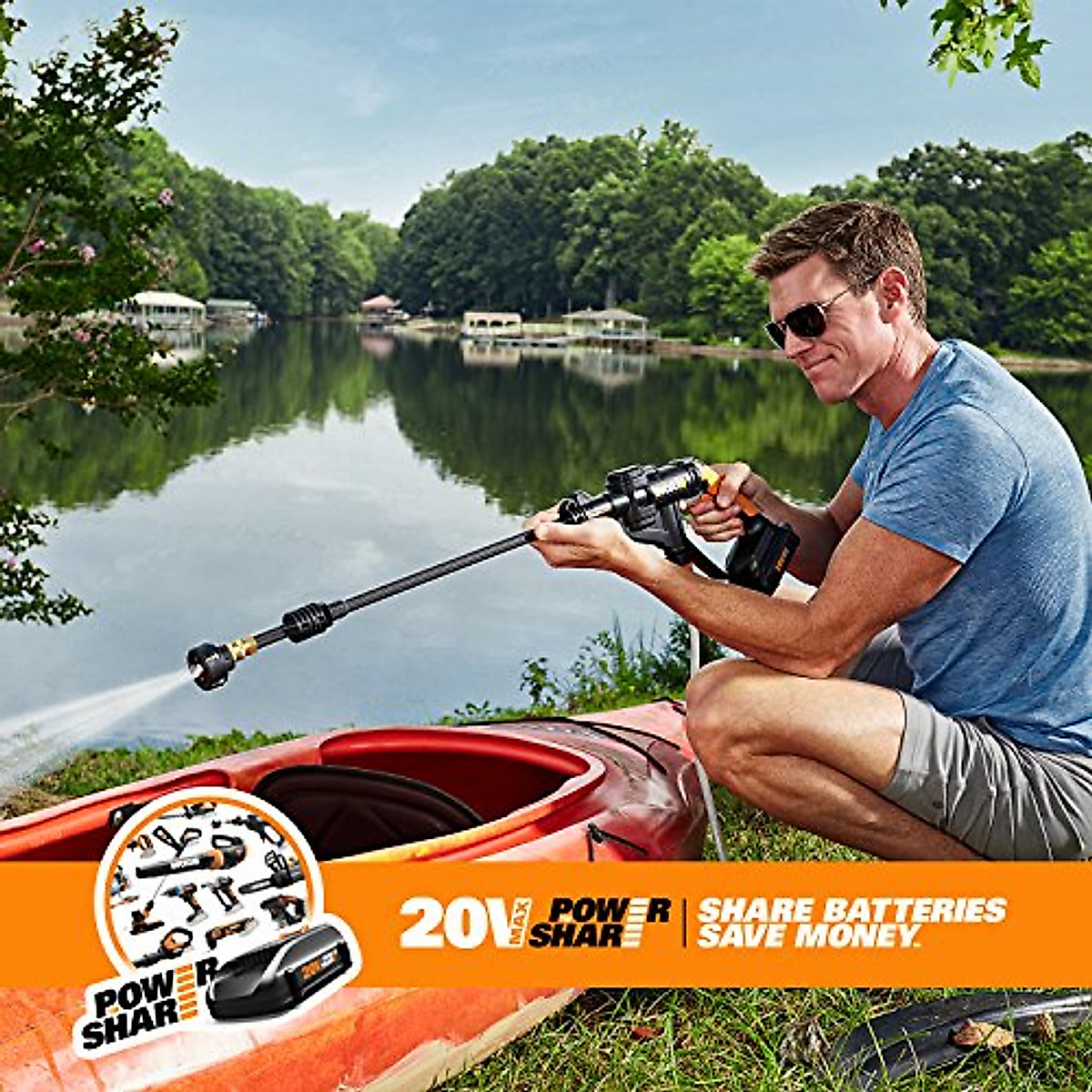 WORX WG629 Hydroshot 20V PowerShare 2.0 Ah 320 PSI Cordless Portable Power Cleaner