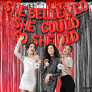 Large, She Believed She Could So She Did Banner - 16 Inch, Red Graduation Banner | Graduation Party Decorations 2023 | Congrats Grad Banner for Graduation Decorations 2023 | Graduation Party Supplies