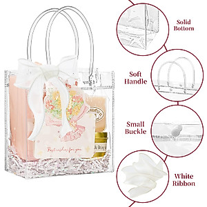 Jutieuo 16 Pack Clear Plastic Gift Bags with Handle, 6.3" x 5.9" x 2.76", Reusable Transparent PVC Gift Wrap Tote Bags with Ribbons for Wedding, Baby Shower, Birthday Party Favor Bags