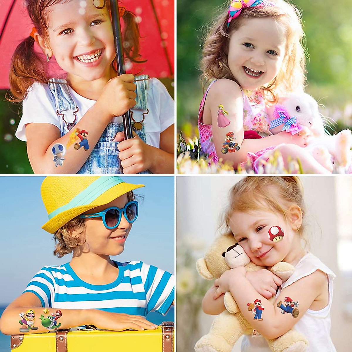 60PC Mario Temporary Tattoos Stickers,Mario Birthday Party Supplies Favors Mario Waterproof Fake Tattoos Stickers Mario Party Decorations for Kids Boys Girls School Rewards Gifts