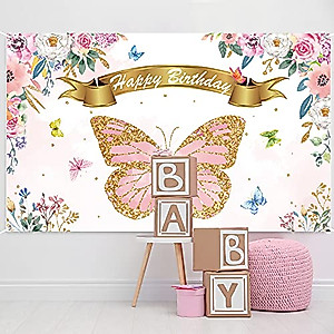 Butterfly Birthday Party Backdrop Decorations Pink and Purple Butterfly Theme Party Background Banner Signs Favor Supplies for Toddler’ Birthday Baby Girl Shower,Pink Photo Booth Props,71’’ x 43’’