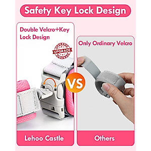 Lehoo Castle Anti Lost Wrist Link for Toddlers, 4.9ft Toddler Harness with Key Lock, Reflective Toddler Wrist Leash, Child Leash Harness, Leash for Kids (Pink)