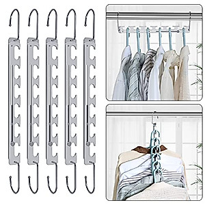 Sindax Space Saving Hangers Telescopic, 6 Holes Clothes Hangers Adjustment to 9 Holes, Upgraded Sturdy Metal Clothes Hangers Space Saving for Heavy Clothes, Closet Organizers and Storage - 5 Pack