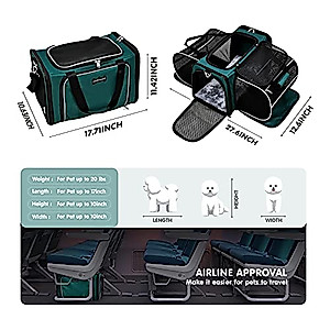 AutumnStory Cat Carrier, Pet Carrier Airline Approved, 2 Sides Expandable Dog Carrier, Soft-Sided Collapsible Dog Travel Bag with Removable Fleece Pad for Cats, Puppy and Small Animals (Green)