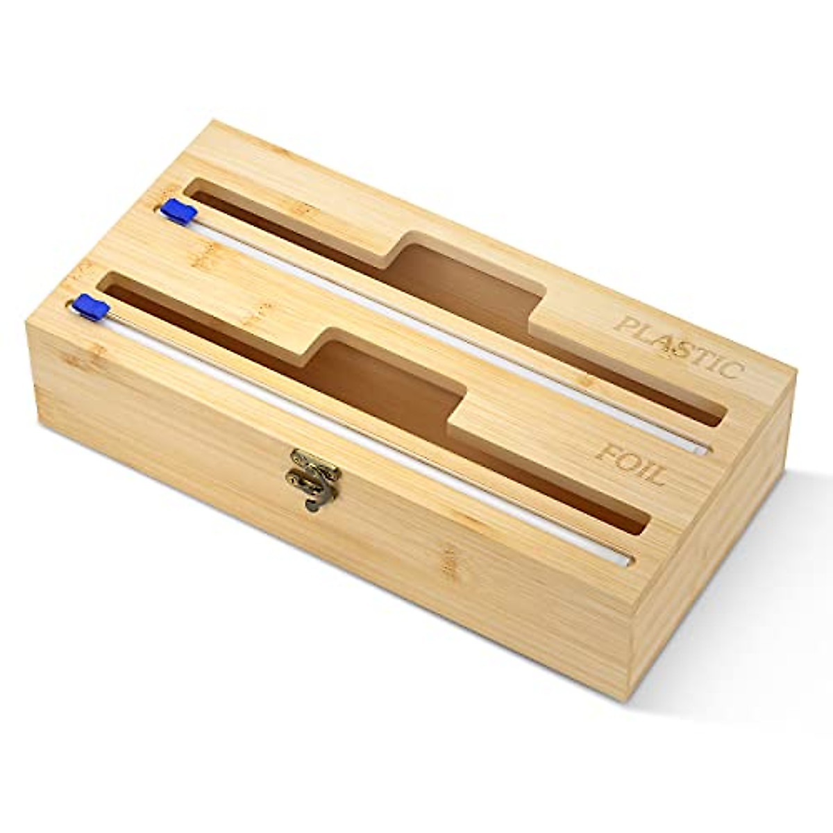 CALM COZY 2 in 1 Foil and Plastic Wrap Organizer, Aluminum Foil Plastic Wrap Dispenser with Cutter, Bamboo Wrap Dispenser for Cabinet Drawer Organizer or Wall Mount, Compatible with 12 Inches Roll