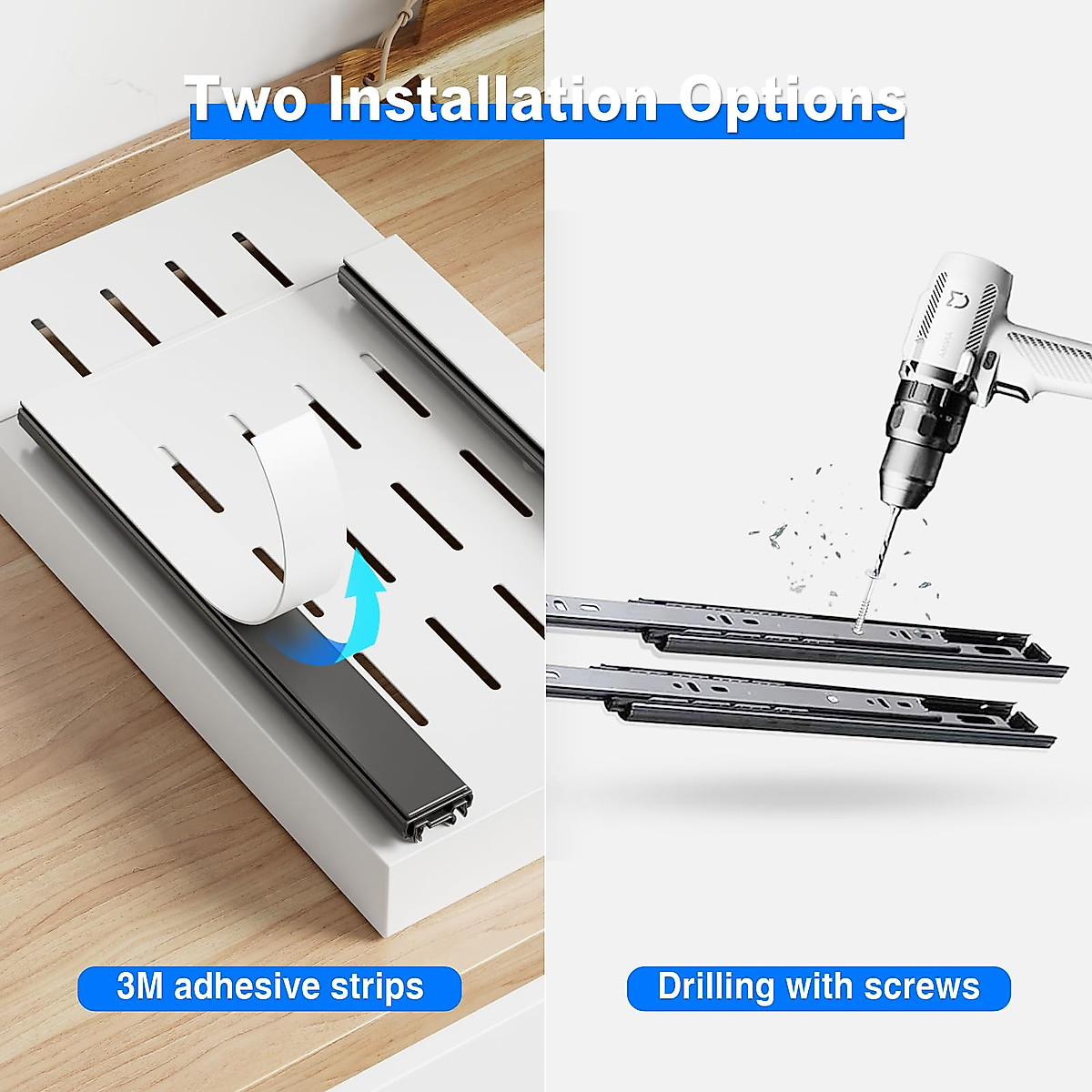 MUSTORN 2 Pack Pull Out Cabinet Organizer, 21.8" Deep Slide Out Drawer for Cabinets Adhesive Pull Out Drawers Heavy Duty Pull Out Shelves for Kitchen, Cupboard, Pantry, Bathroom-White
