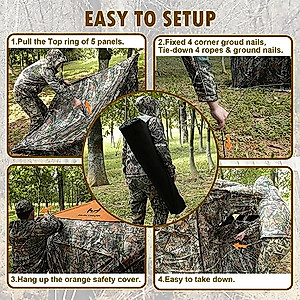 Hunthor Hunting Blind, 270° See Through Hunting Ground Blinds with Silent Zipper and Orange Blind Cap, Portable 2-3 Person Pop Up Hunting Tent for Deer and Turkey Hunting with Carry Bag