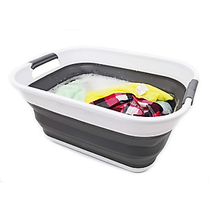Collpasible 4.6 gallon Washing Tub - Toys container, water capacity 3.5 gallon (18L Collapsible Laundry Basket (White/Grey))