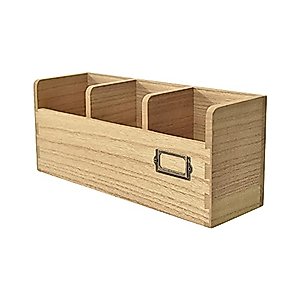Kirigen Wood Kitchen Utensil Holder With 3 Compartments - Wooden Cooking Storage Flatware, Cutlery, Silverware Caddy - Countertop Decorative Utensils Organizer Crock Natural,3KH-NA