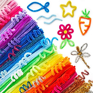 Arteza Chenille Stems, 12 inches, Set of 650, 10 Glitter Colors and 25 Vibrant Colors, Art Supplies for Pipe Cleaner Crafts & DIY Craft Projects