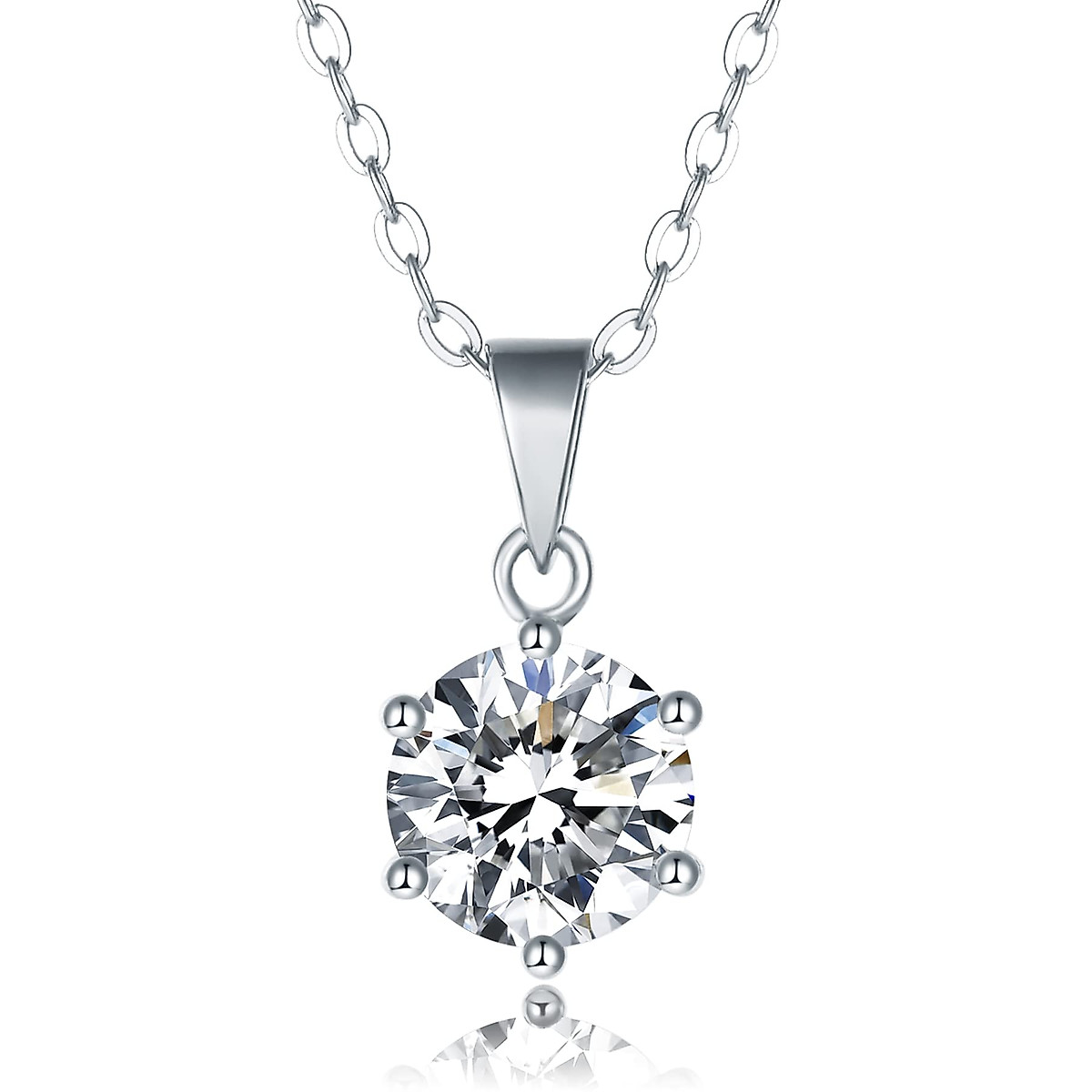 IMOLOVE Moissanite Solitaire Pendant Necklaces for Women Sterling Silver with 18K White Gold Plated 1 Carat D Color VVS1 Clarity Mossanite Jewelry for Women-W
