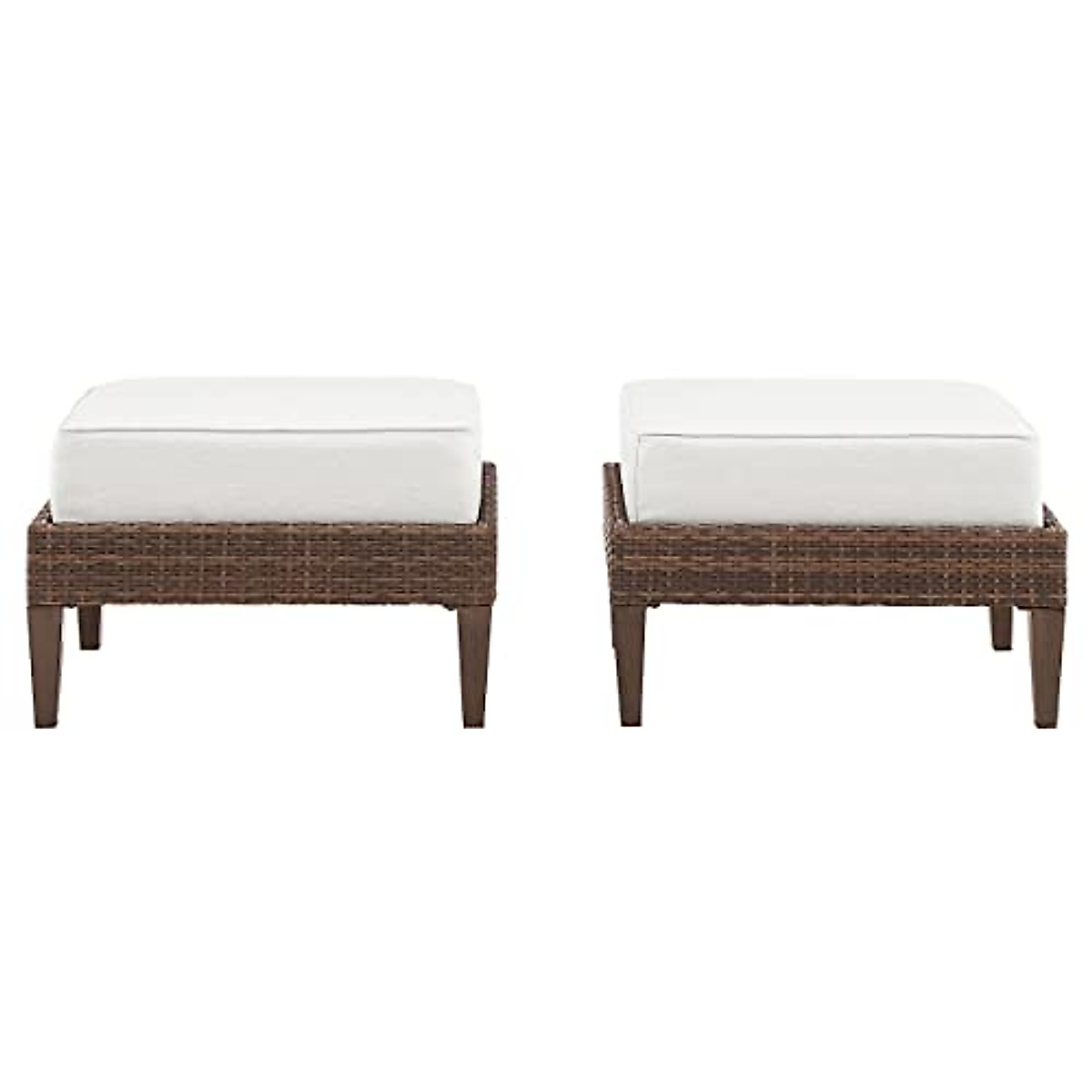 Crosley Furniture Capella 2-Piece Wicker Outdoor Ottoman Foot Rest for Patio, Deck, Porch, Creme