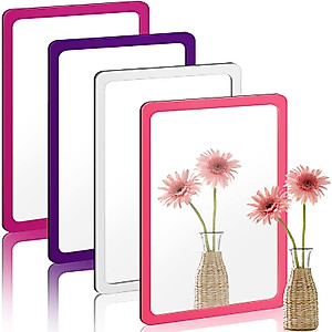 4 Pieces Sticky Locker Mirrors Acrylic Unbreakable Mirror Rounded Corner Stick On Mirror 5 x 7 Inch Small Mirrors for Lockers, Toolbox, Refrigerator, Office Cabinet, Cute Locker Accessories