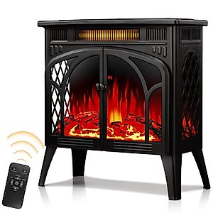 ZAFRO Electric Fireplace Stove, Electric Fireplace Heater with Adjustable Brightness, Indoor Fireplace with Realistic Flame Effects, Space Fireplace with Overheating Protection, 2 Heating Modes, Black