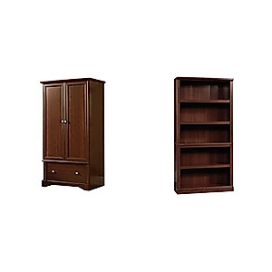 Sauder Palladia Armoire, Select Cherry Finish & Select Collection 5-Shelf Bookcase, Select Cherry Finish