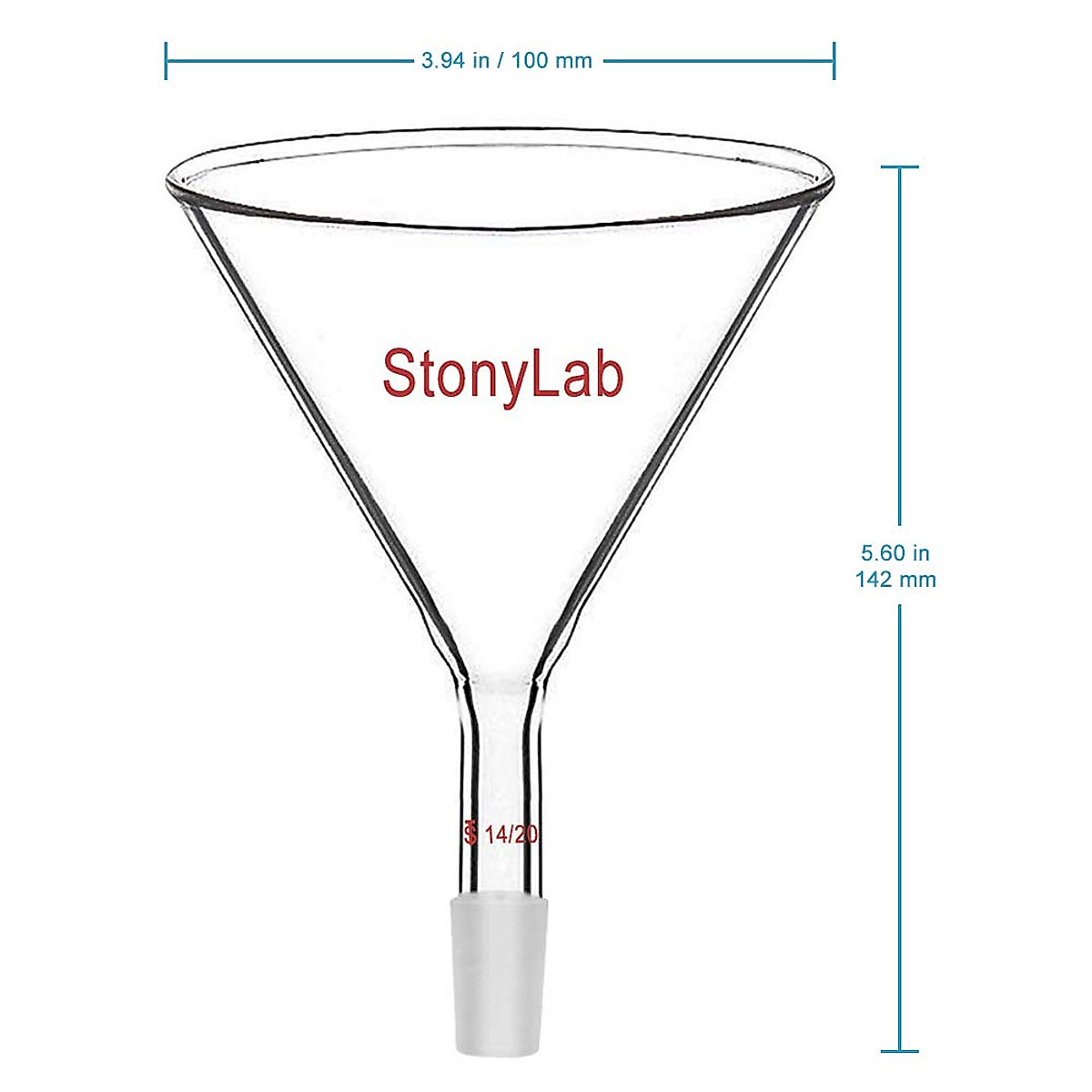StonyLab Glass Short Stem Powder Funnel with 100 mm Top O.D. and 14/20 Inner Joint Filter Funnel Glass Funnel