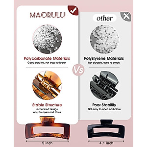 4 Pack Extra Large Hair Claw for Women, 5'' Strong Hold Bright Clamps for Thick and Long Hair, 90's Non-slip Square Jaw Clips for Curly Hair,