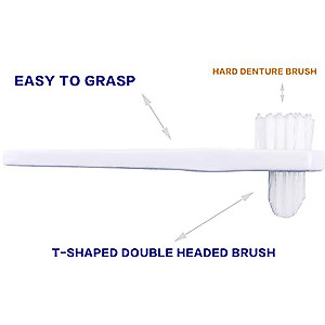 Ocircle Denture Cleaning Brush hygienic Denture Cleaner Set, T-Shaped Denture Special Toothbrush Tool, Small Hard Toothbrush, for Denture Care(Pack of 3)