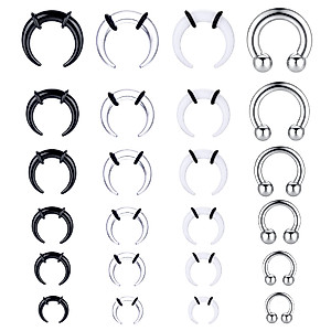 Jstyle 14G-4G Acrylic Pincher Tapers Septum Ring C Shape Stainless Steel Buffalo Stretcher Expander with Black O-Rings for Stretching Pierced Nose Ear Cartilage