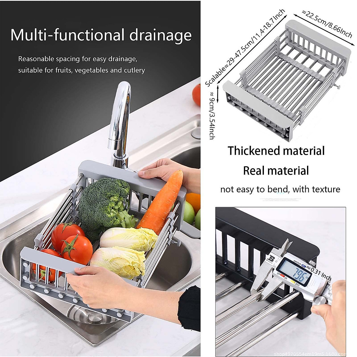 1pc Drain Rack | Retractable Stainless Steel Sink Strainer Drain | Stainless Steel Kitchen Basket | Kitchen Rack Drain Basket | Over The Sink Dish Drying Rack | 29 * 22.5 * 9cm/11.4 * 8.66 * 3.54in