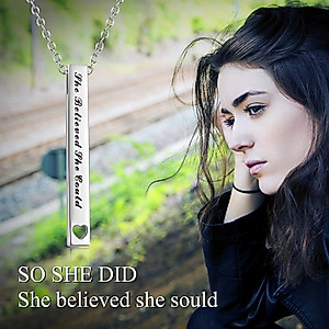 AXELUNA 925 Sterling Silver She Believed She Could So She Did Bar Necklace Jewelry Inspirational Gifts for Women