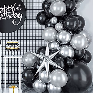 Black Silver Balloons Garland Kit, Black Silver Balloons Arch Kit With Black and Metallic Silver Latex Balloons, Black Silver Balloons Arch for Birthday Wedding Anniversary Party Supplies