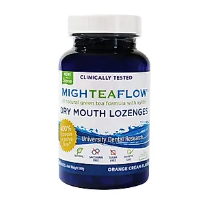 MighTeaFlow Natural Dry Mouth Lozenge w/ Xylitol, Clinically Tested, Developed by University Dental Professionals, Orange Cream Flavor, 90 Count
